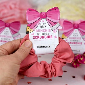 Printable Kids Valentines Scrunchie Holder: Pink Bow Gift (PDF & PNG ...
