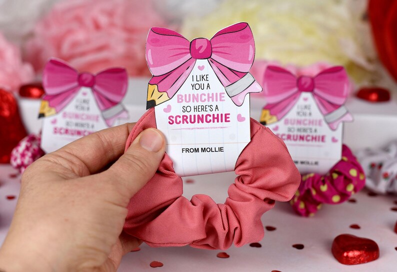 Printable Kids Valentines Scrunchie Holder: Pink Bow Gift (PDF & PNG ...