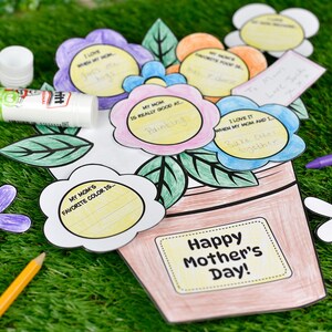 Printable Mother's Day Flower Craft for Kids | Color in Flower Card for ...