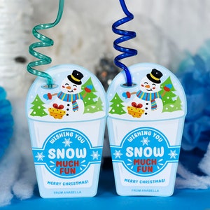Christmas Crazy Straw Tag Holder: Snow Globe Classroom Gift (digital ...
