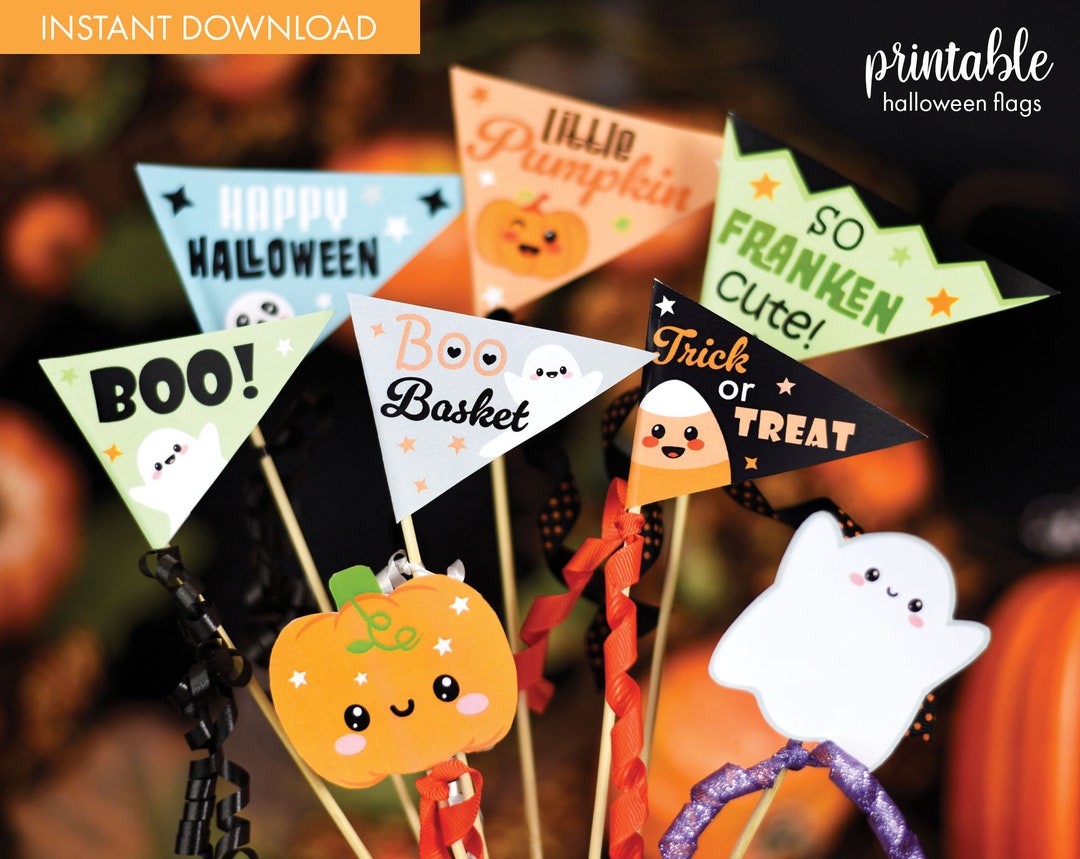 Printable Halloween Pennant Flags | Kids Boo Basket Flag | Halloween ...