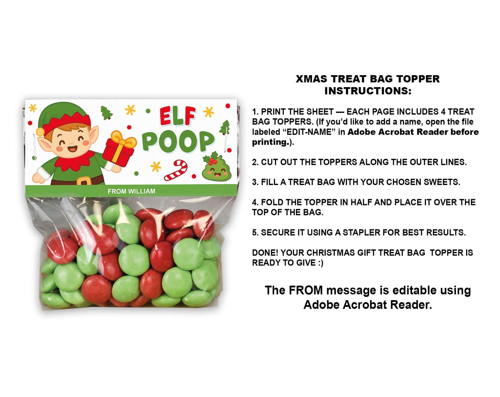 Christmas Treat Bag Toppers Set of 6 • Santa Kisses • Reindeer ...