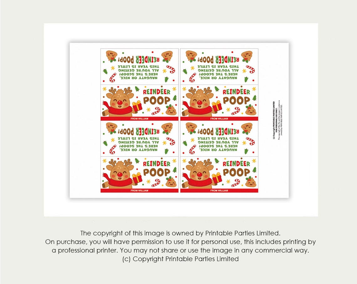 Rudolph Poop Treat Bag Topper • Reindeer Poop Printable • Christmas ...