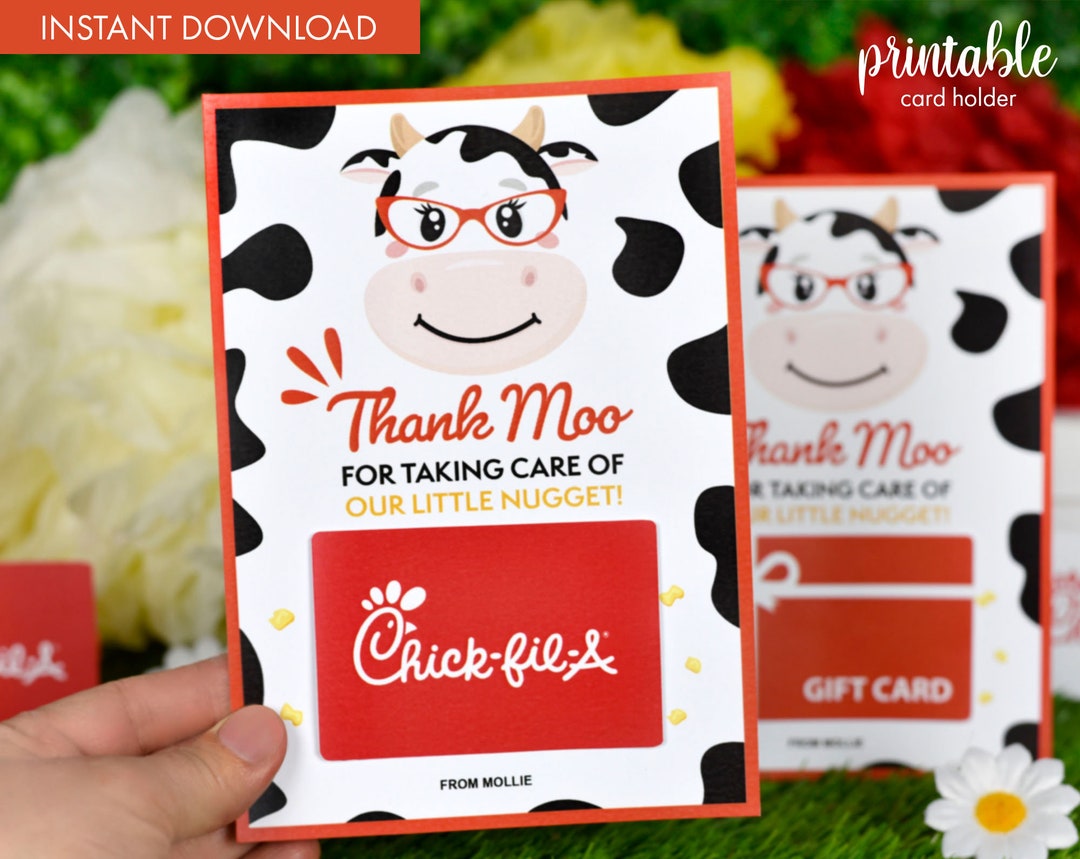 Printable Teacher Appreciation Gift Card Holder | Cow Design ...