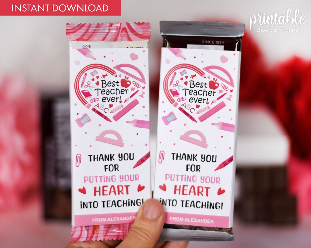 Printable Valentines Candy Bar Wrapper for Teachers Valentine's Day ...