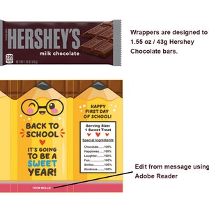 Printable First Day of School Chocolate Bar Wrapper Pencil Design ...