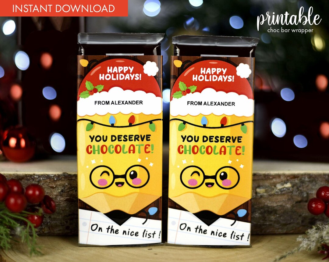 Christmas Candy Bar Wrapper | Printable Christmas Chocolate Bar Wrapper ...
