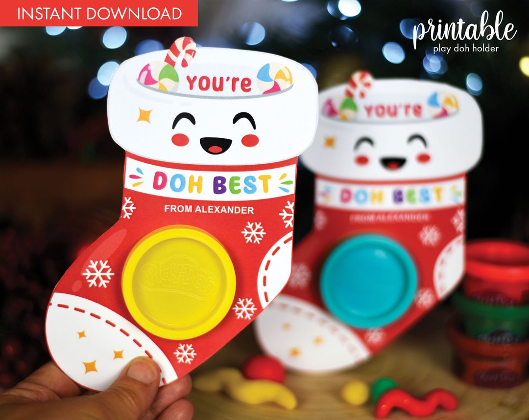 Christmas Play Doh Holder Stocking Printable Holiday Class Gifts Non ...
