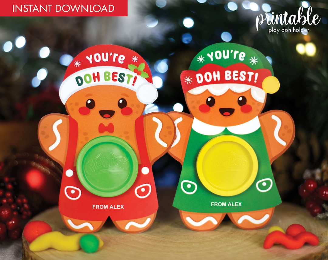 Christmas Play Doh Holder Gingerbread Printable Holiday Class Gifts Non ...
