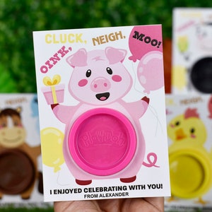 Farm Animals Birthday Party Favor Card: Play Dough Holder (digital ...