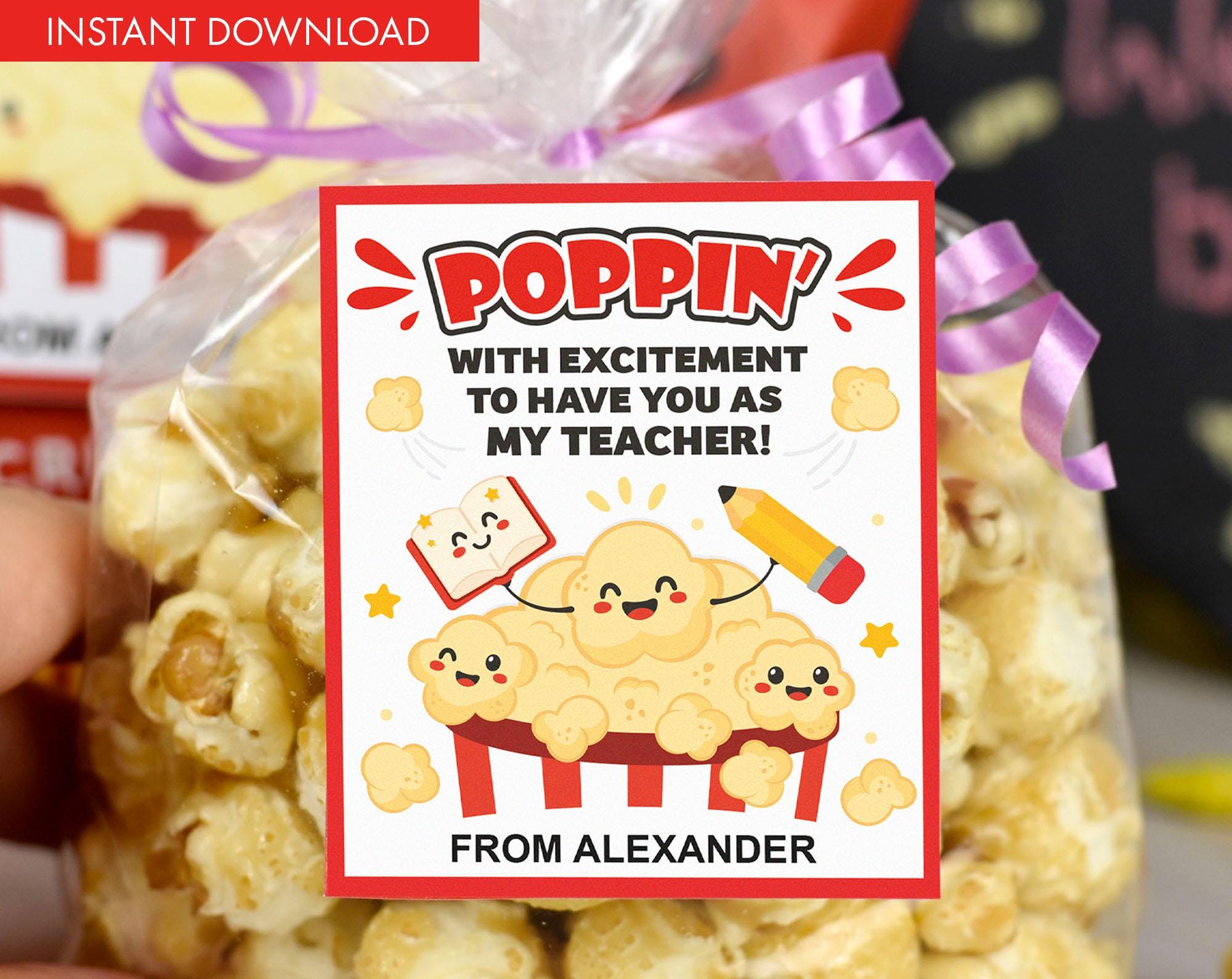 Printable Back to School Popcorn Tag | Teacher Gift | Classroom Gift ...