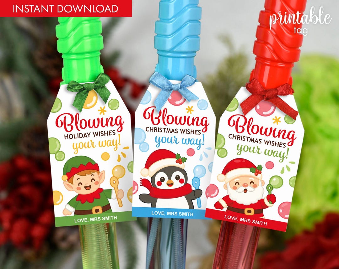 Printable Christmas Bubbles Gift Tag: 6 Designs Classroom Gift (PDF) - Etsy