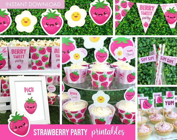 Printable Strawberry Party Pack | Cupcake Wrappers | Snack Box ...