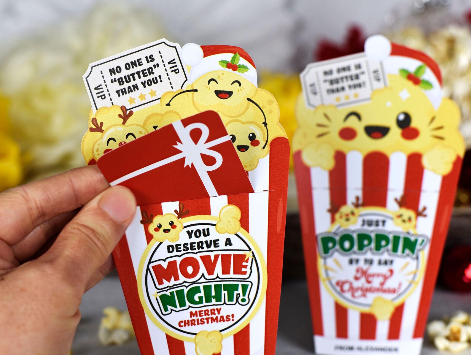 Christmas Movie Night Gift Card Holder: Printable Popcorn Thank You ...