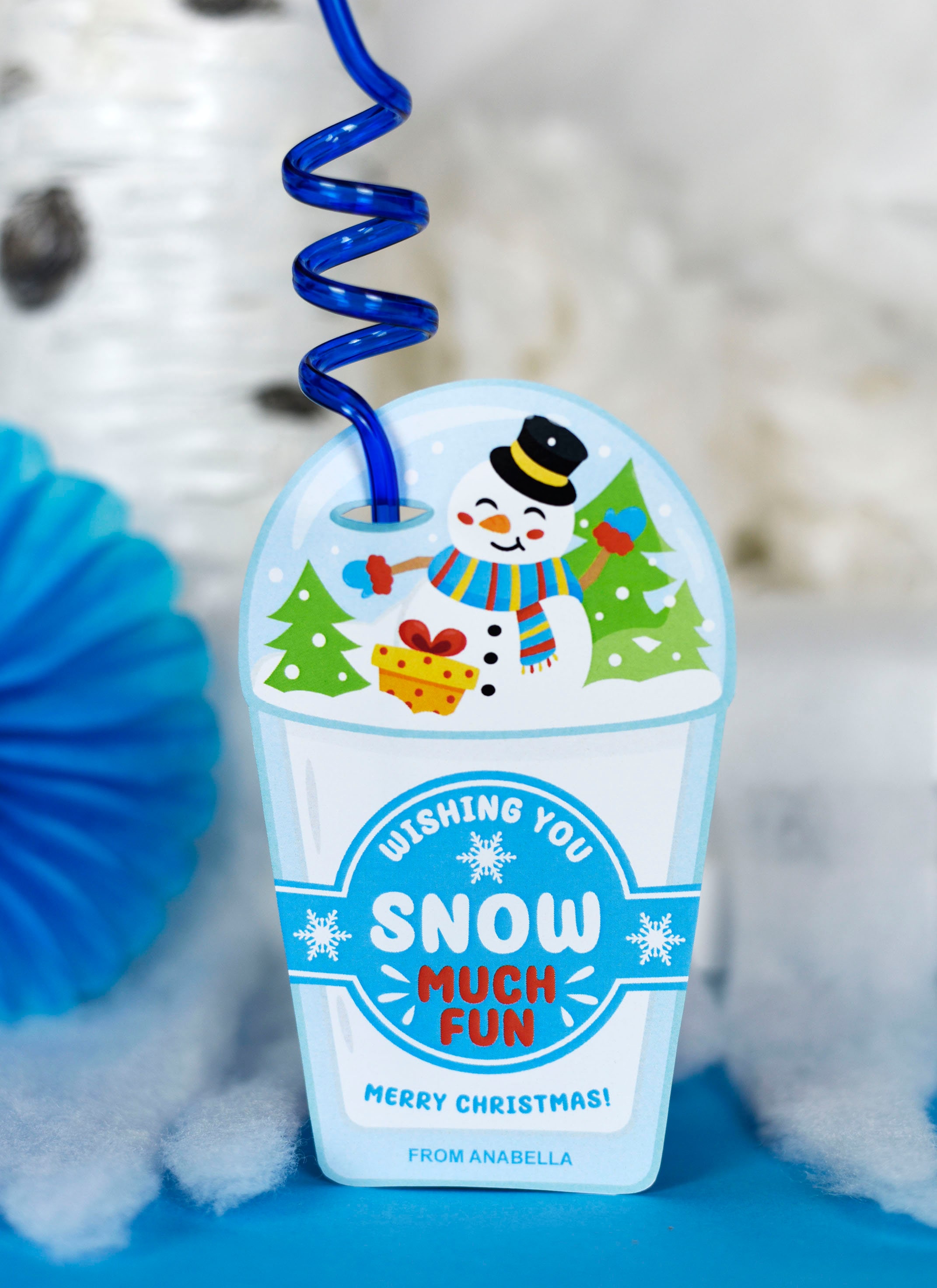 Christmas Crazy Straw Tag Holder: Snow Globe Classroom Gift (digital ...