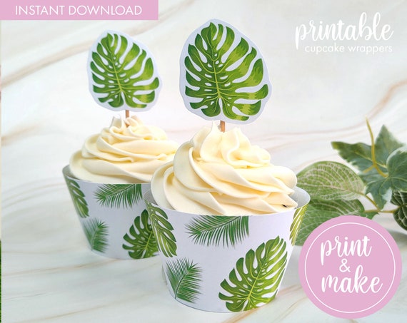 Printable Tropical Leaves Cupcake Wrappers Digital Download by ...