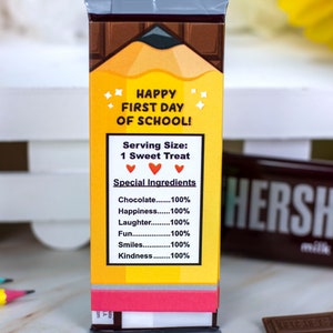 Printable First Day of School Chocolate Bar Wrapper Pencil Design ...