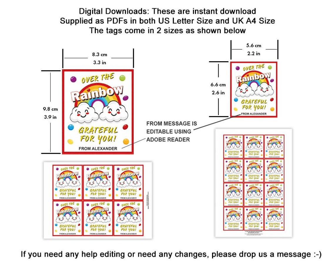 Rainbow Candy Gram Gift Tag: Teacher, Nurse, Employee Thanks (digital ...