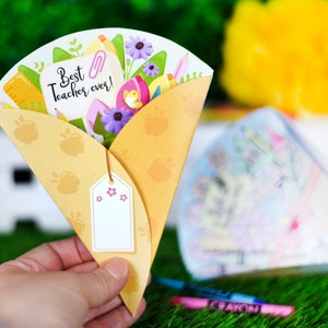 Printable Teacher Appreciation Card Flower Bouquet Color and BW Color ...