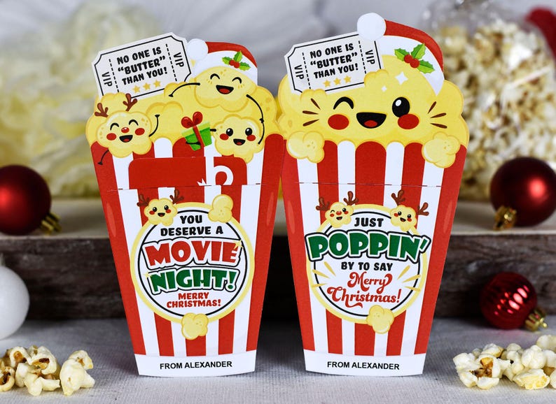 Christmas Movie Night Gift Card Holder: Printable Popcorn Thank You ...