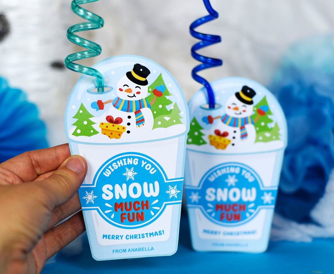 Christmas Crazy Straw Tag Holder: Snow Globe Classroom Gift (digital ...