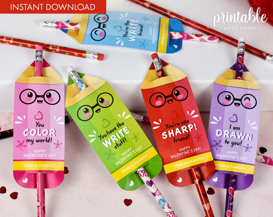 Printable Valentines Gift Pencil Holder Class Mates Gift Non Candy ...