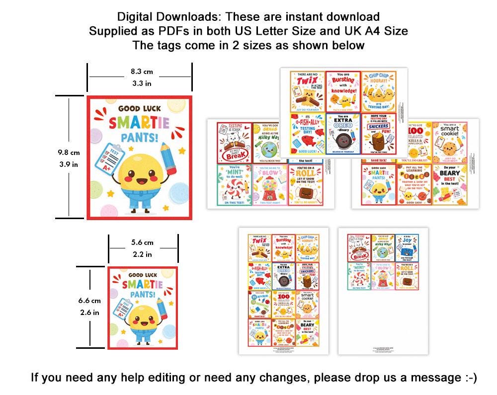 Printable Test Day Candy Grams: Motivational Cards & Gift Tags (digital ...