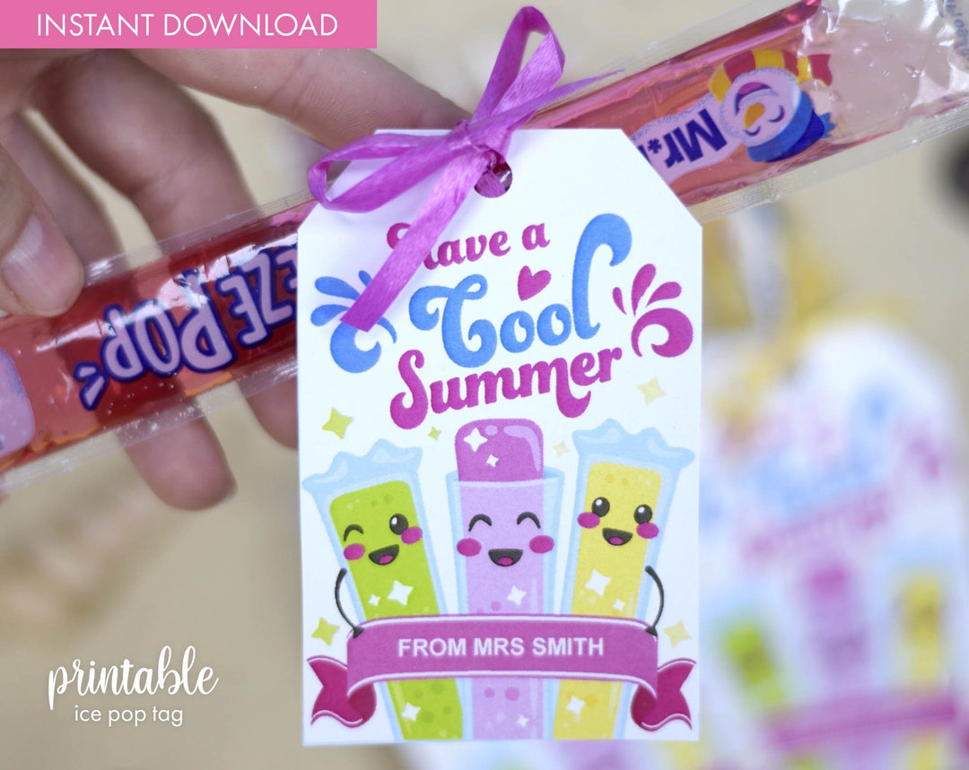 Printable Personalised Ice Pop Tag | End of Term Gift | Teacher Gift to ...