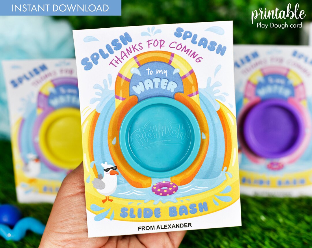 Water Slide Birthday Party Play Dough Favor Card (digital Download) - Etsy