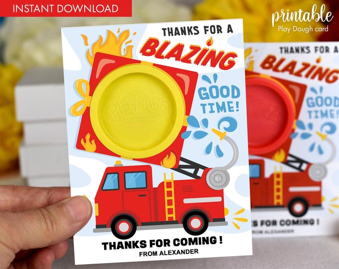 Firefighter Play Doh Gift Card Printable: Party Favor (digital Download ...