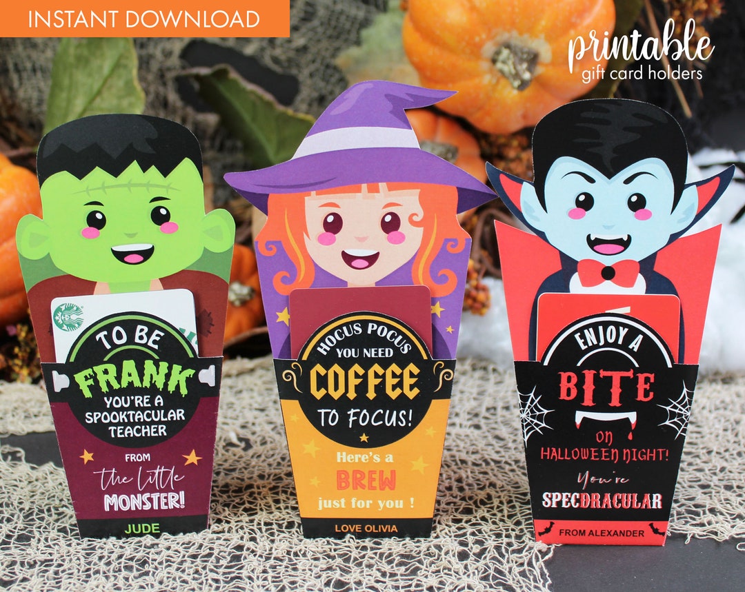 Printable Halloween Coffee Gift Card Holder: Teacher/employee Gift (PDF ...