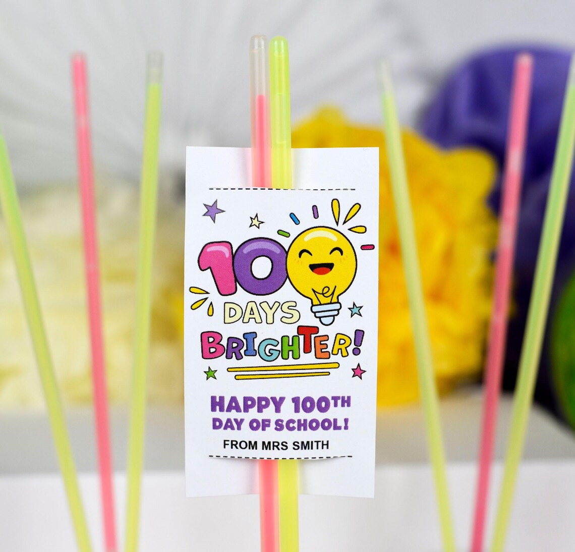 100 Days of School Gift: Glow Stick Holder Printable (PDF) - Etsy