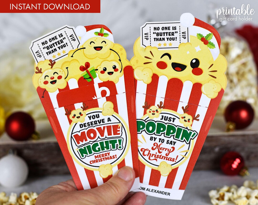 Christmas Movie Night Gift Card Holder: Printable Popcorn Thank You ...