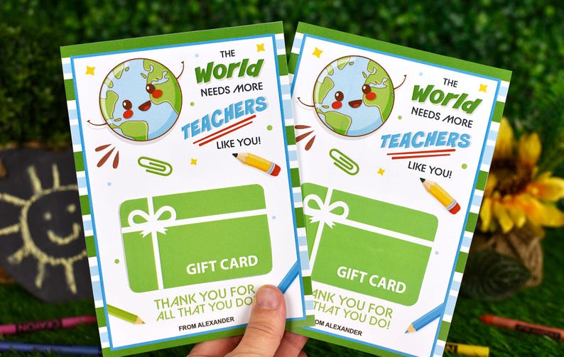 Printable Teacher Appreciation Gift Card Holder: World Design (PDF) - Etsy