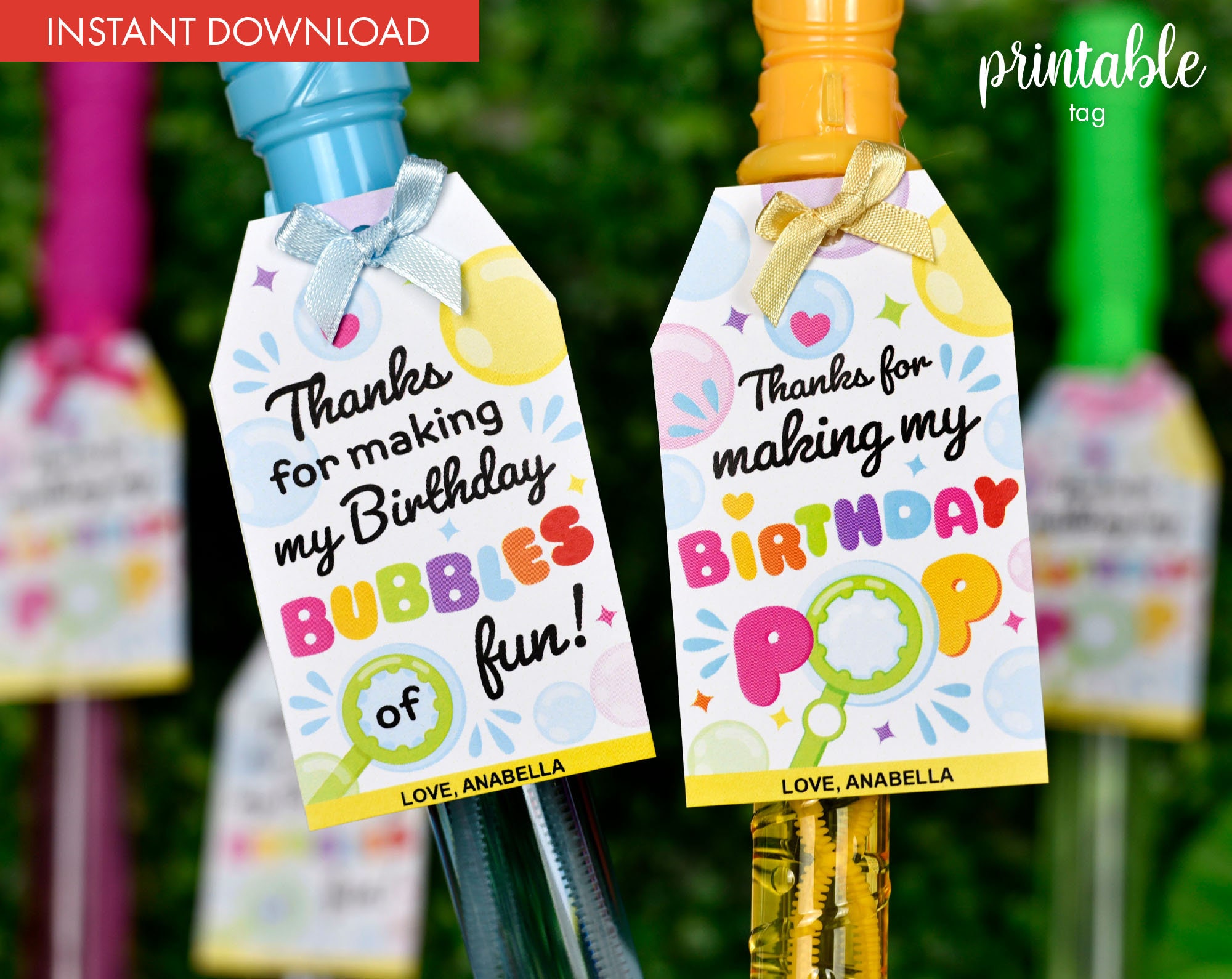 Printable Birthday Bubbles Favor Tag: Personalized Party Label (PDF) - Etsy