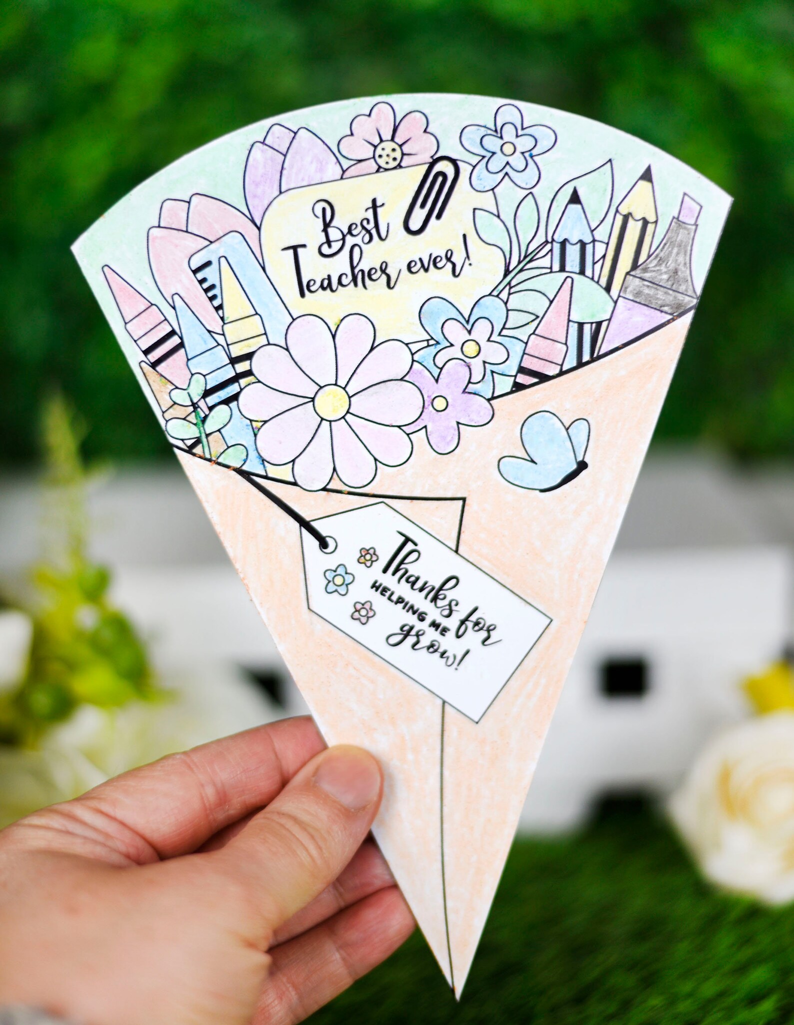 Printable Teacher Appreciation Card: Flower Bouquet, Color-in (PDF) - Etsy
