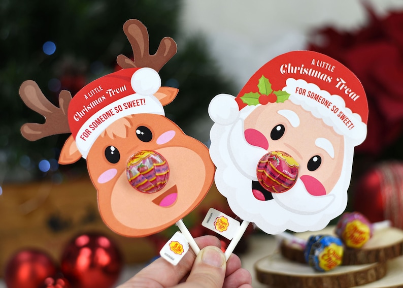 Printable Santa & Reindeer Lolly Holder: Christmas Candy Favor (PDF) - Etsy