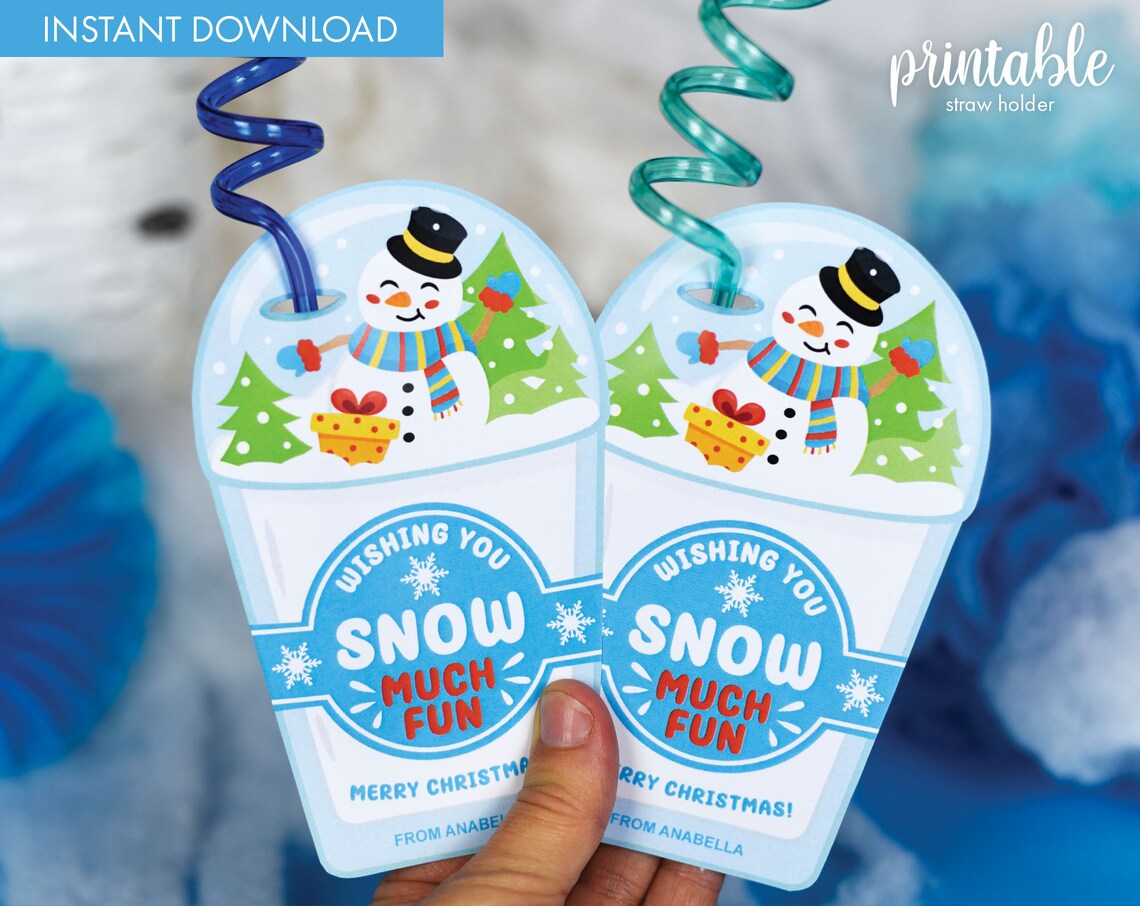 Christmas Crazy Straw Tag Holder: Snow Globe Classroom Gift (digital ...