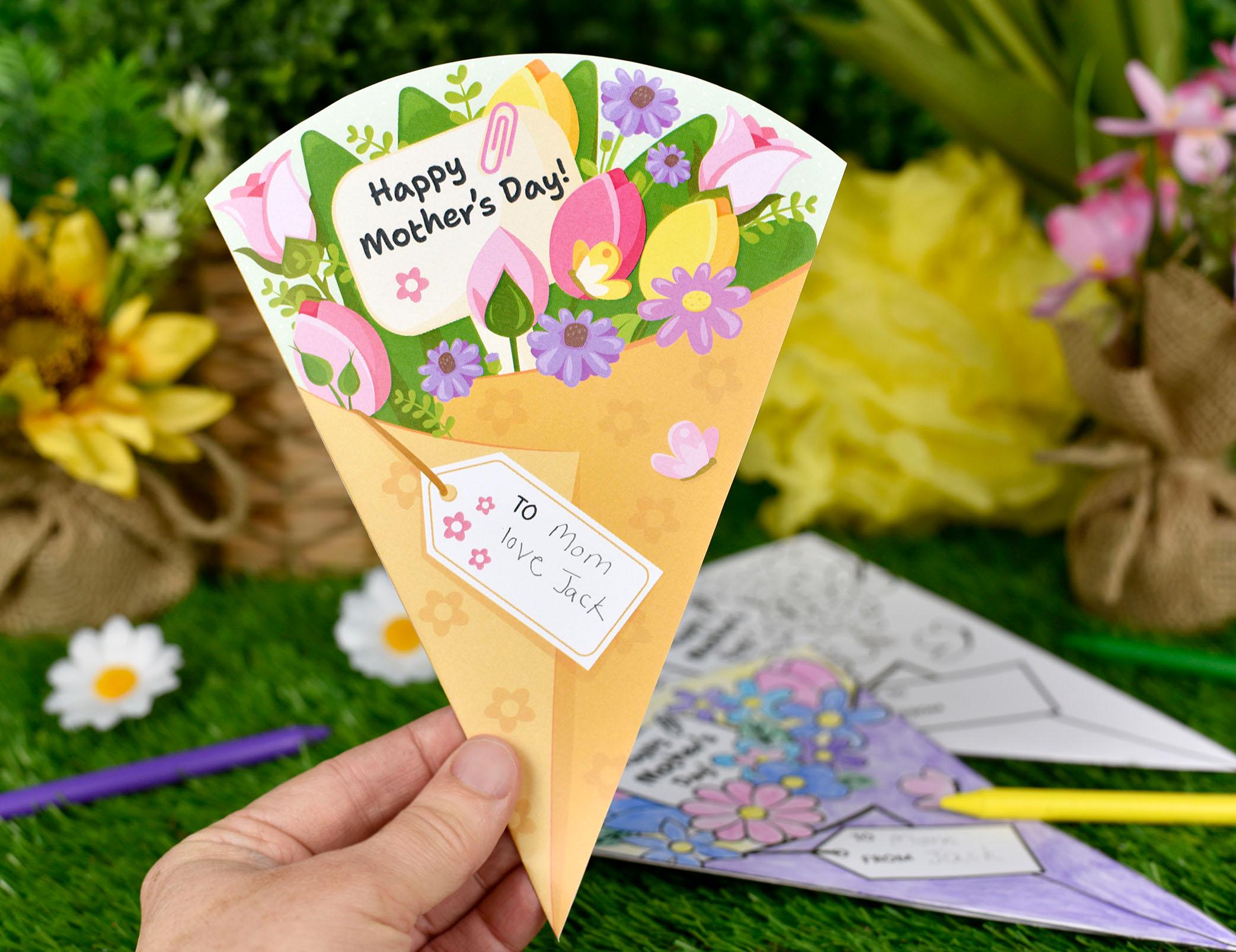 Printable Mother's Day Flower Bouquet Coloring Card (digital Download ...