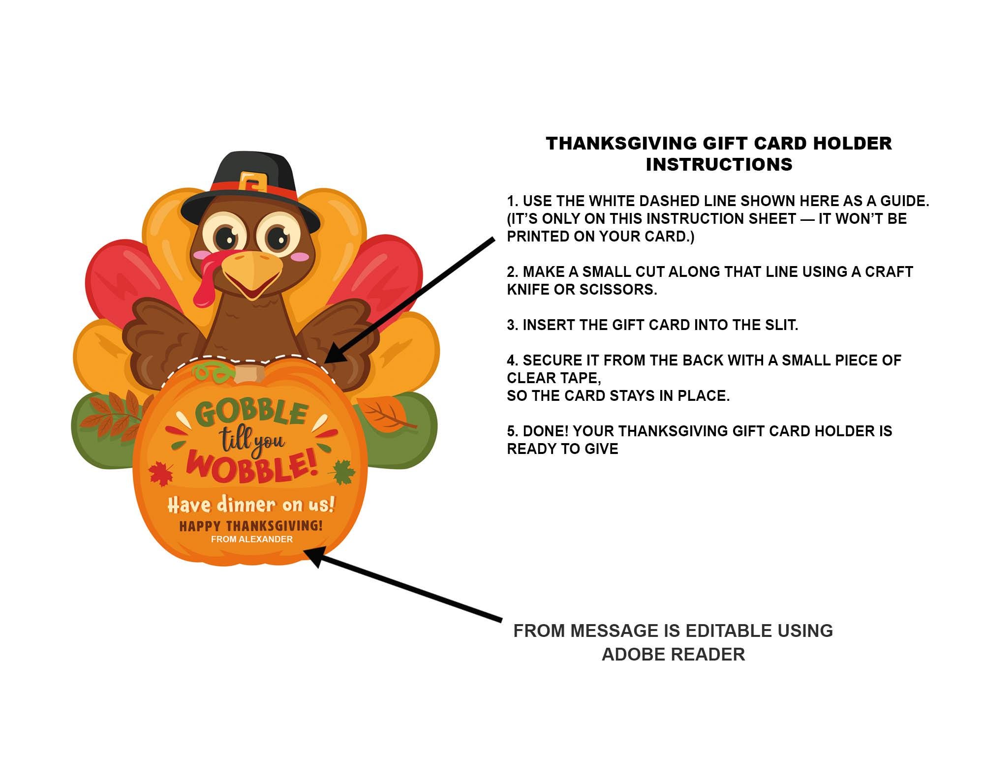 Thanksgiving Turkey Gift Card Holder: Printable Teacher/employee Gift ...