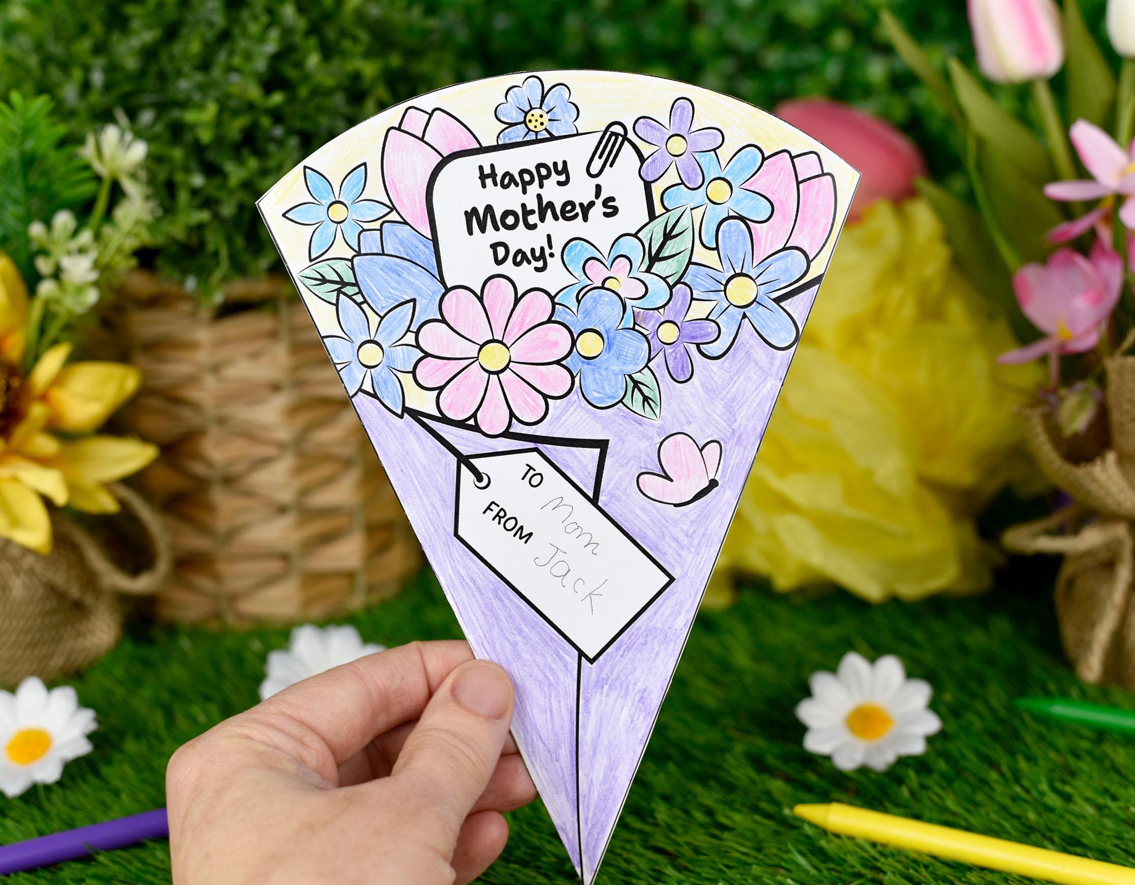 Printable Mother's Day Flower Bouquet Coloring Card (digital Download ...
