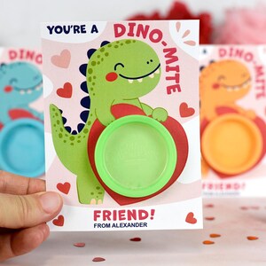 Printable Dinosaur Valentine's Day Play Dough Card Classroom Gift Class ...