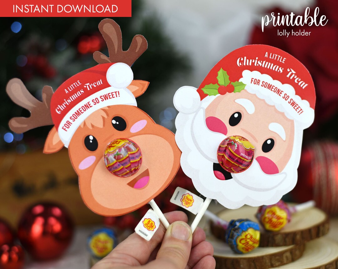 Printable Santa & Reindeer Lolly Holder: Christmas Candy Favor (PDF) - Etsy