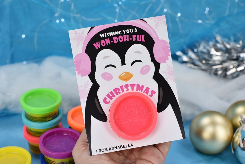 Pink Penguin Christmas Play Doh Gift Card: Printable Class Favor (PDF ...