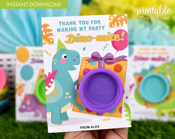 Printable Dinosaur Birthday Party Play-Doh Gift Card Favor | Non-candy ...