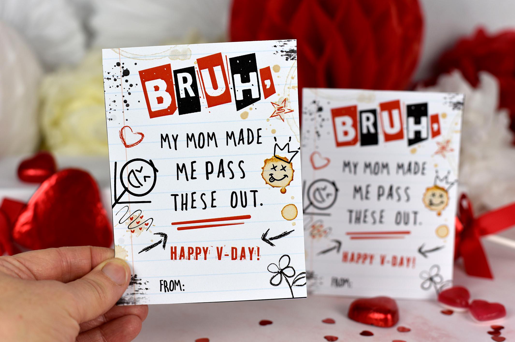 Printable Bruh Valentine's Day Cards: Funny Classroom Valentines (PDF ...