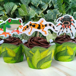 Reptile Birthday Cupcake Wrappers: Snakes, Frogs, Lizards (digital ...
