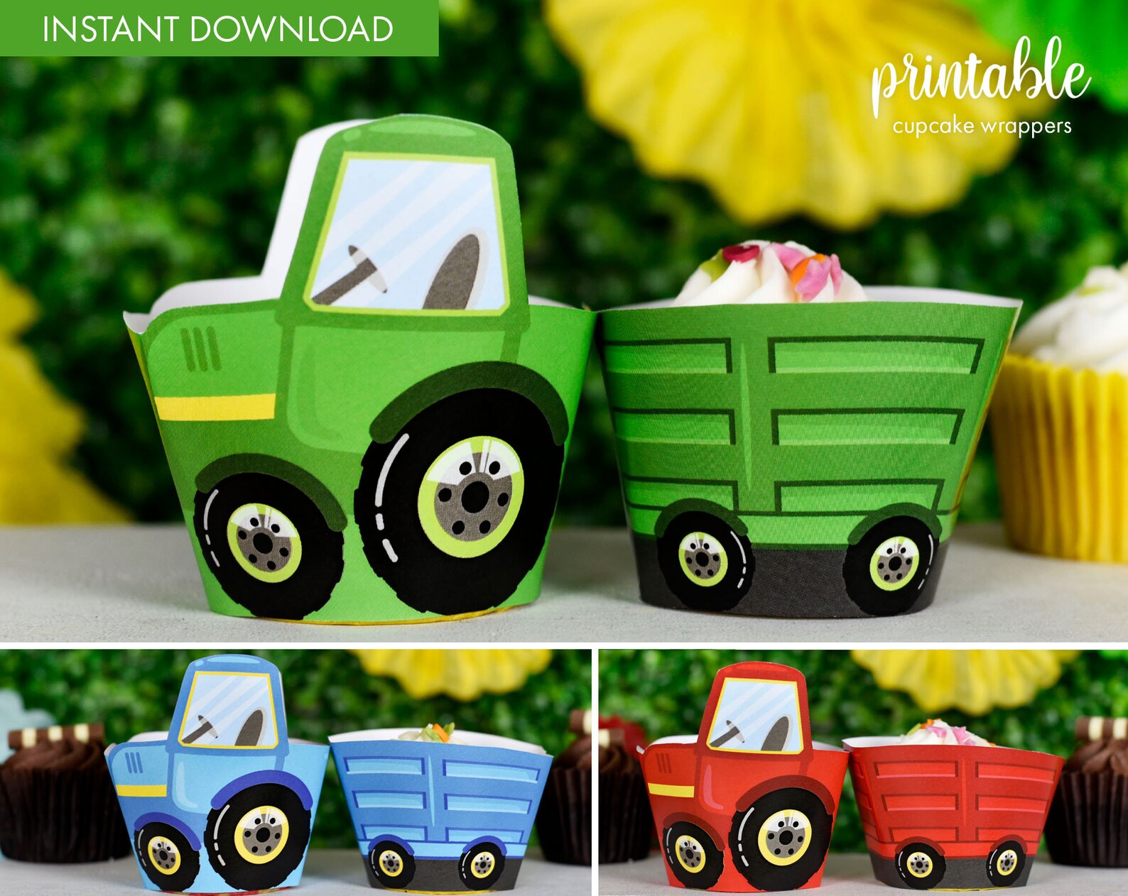 Tractor Cupcake Wrappers: Farm Birthday Party Decoration (digital ...