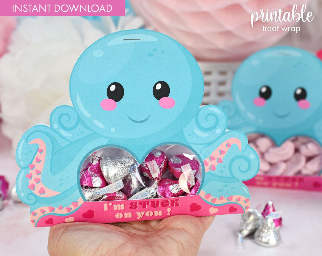 Printable Valentines Octopus Treat Wrap Class Mates Gift Small Gift for ...
