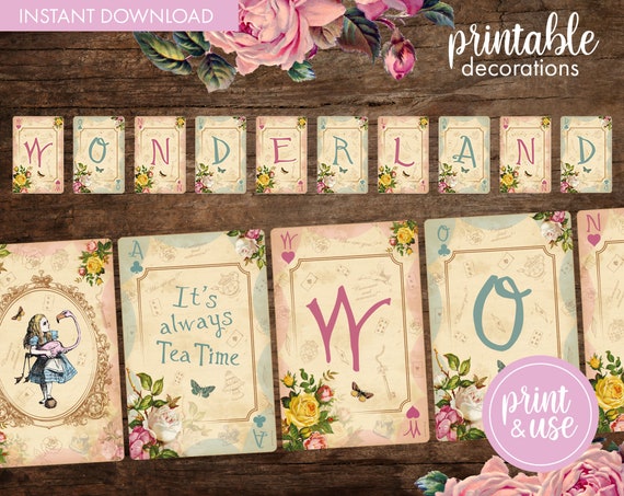 Vintage Alice in Wonderland Bunting | Wonderland Bunting | Digital ...